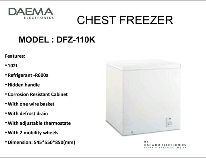 DAEMA Chest Freezer 102L DFZ-110K | Lazada