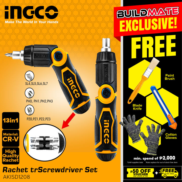 BUILDMATE Ingco 13in1 Ratchet Screwdriver SET IHT AKISD1208 | Lazada PH