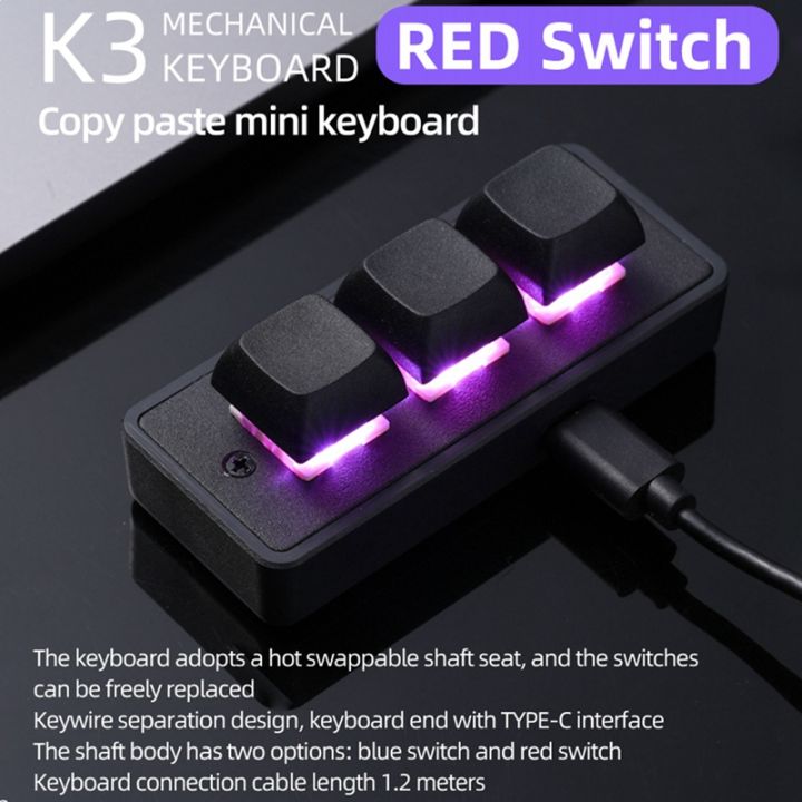 Custom Mini Keypad 3 Keys Programming Macro Keyboard Copy Paste Cut USB Mechanical Keyboard for ...