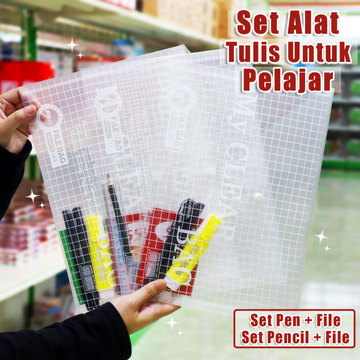 My Clear Bag Button File Folder A4 Size Stationery Pencil Pen Gift Set ...