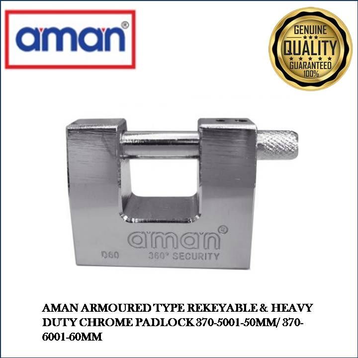 AMAN ARMOURED TYPE REKEYABLE & HEAVY DUTY CHROME PADLOCK 370-5001-50MM ...