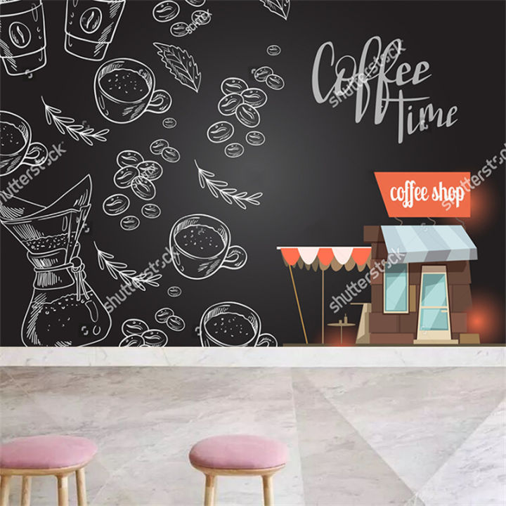 Blackboard Hand-painted Coffee Shop Wall Paper Cafe House Afternoon Tea ...
