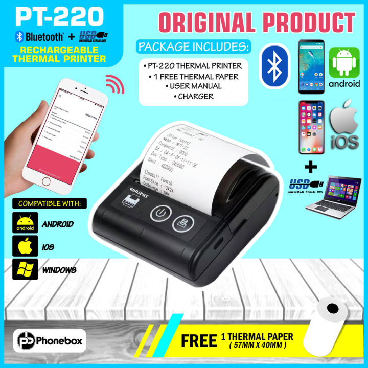 GOOJPRT PT-220 S Portable Thermal Printer ( BLUETOOTH + USB ) Handheld ...