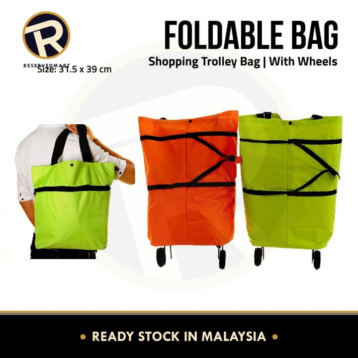 Reservedmart Foldable Shopping Trolley Nylon Bag Storage Wheels Troli ...