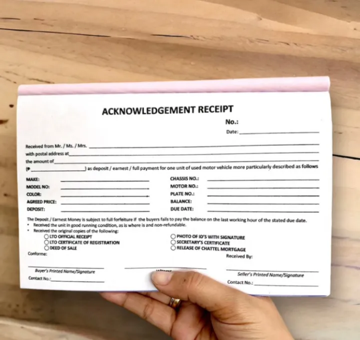 Acknowledgement Receipt for Motor Vehicle / Motor Acknowledgement ...