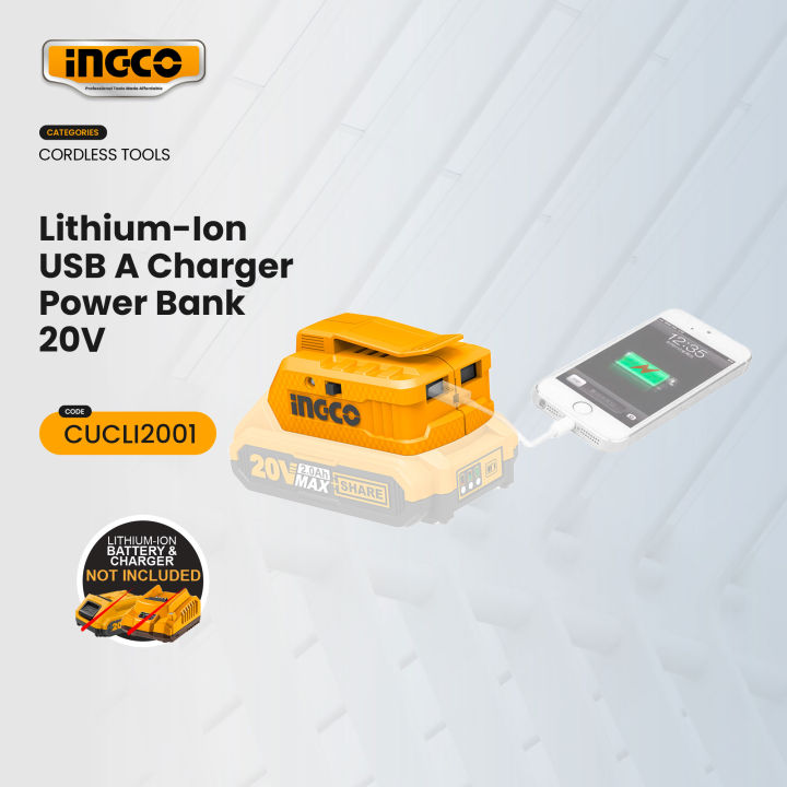 Ingco 20V Lithium-Ion Cordless USB-A Charger (No battery & charger ...