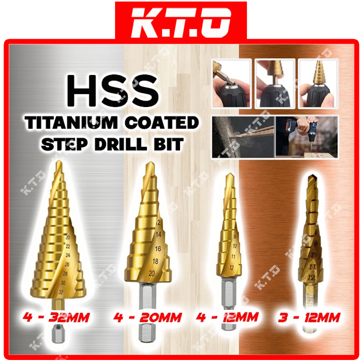 HSS Steel Step Drill Bit Titanium Coated / Steel Straight Spiral Hex ...