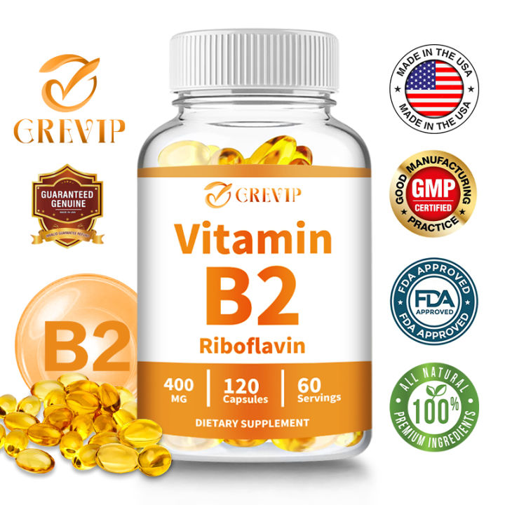 GREVIP Vitamin B2 (Riboflavin) 400 mg, 120 Capsules, Relieves Eye ...
