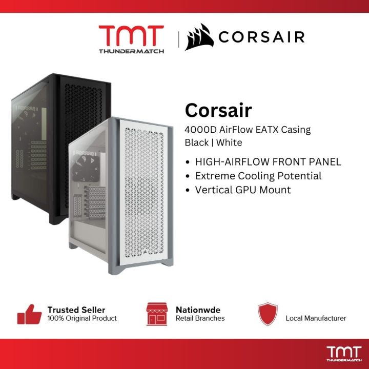 TMT Corsair 4000D AirFlow EATX Casing | Black /White | 2x12CM Fan ...