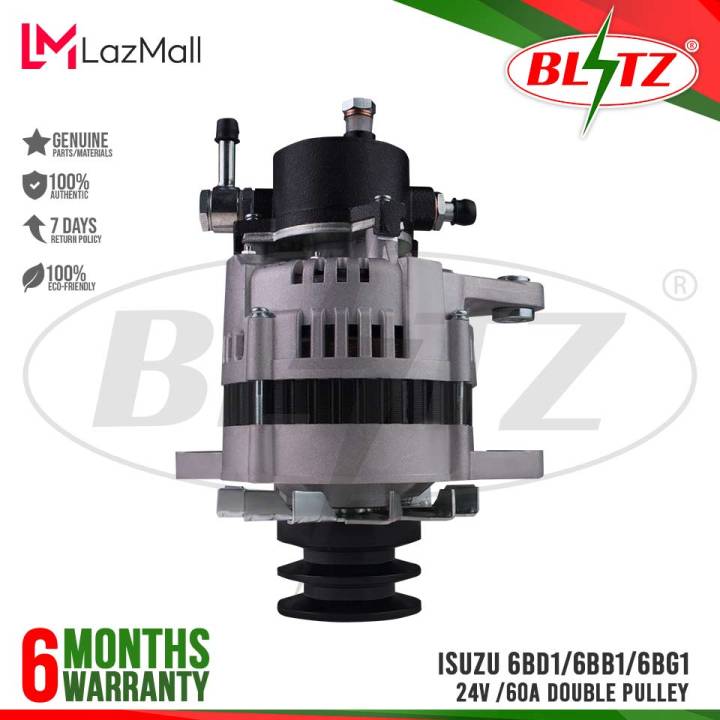 BLITZ ALTERNATOR ASSEMBLY ISUZU 6BD1/6BB1/6BG1 24V /60A DOUBLE PULLEY 6 ...