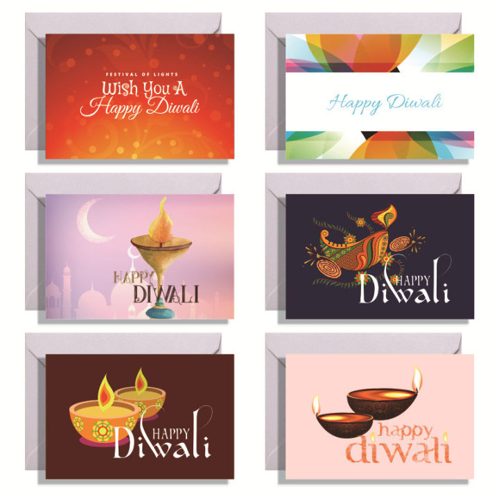 Multi style 6PCS/Set Deepavali Diwali Greeting Card Set with White ...