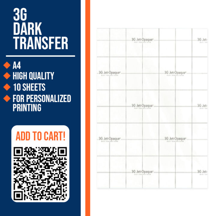 3G Dark Transfer Paper A4 / A3 Size (10 Sheets) 3G JET Opaque Heat ...