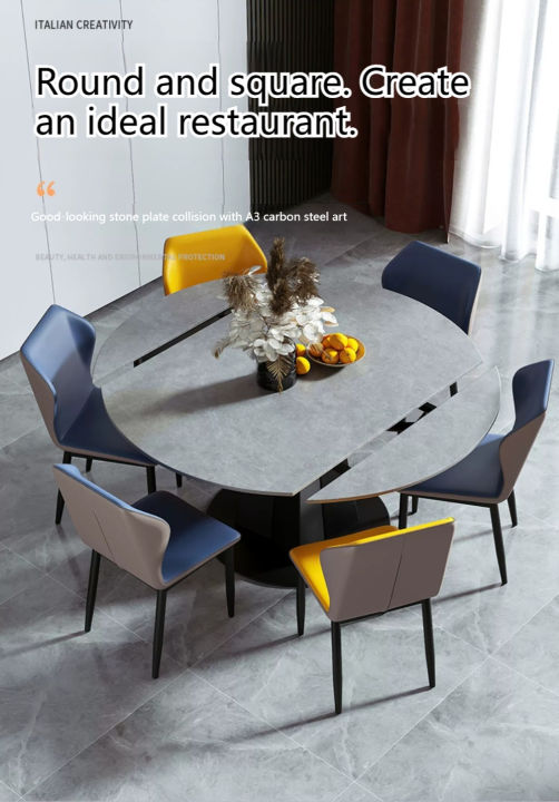 【Pre-Order】Modern Simple and Scalable Rotating Rock Plate Dining Table ...