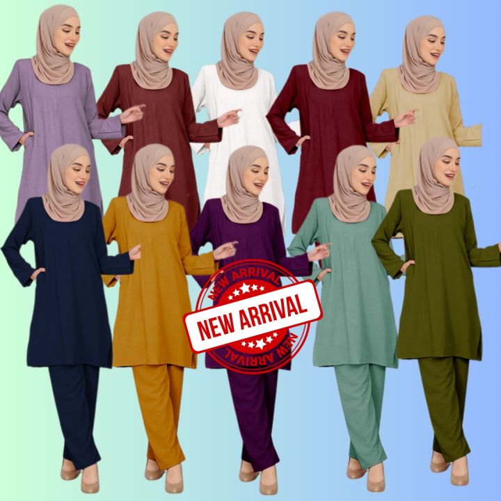 NEW Ironless Wafa Suit (S-2XL) Warda Set, Blouse Berpocket & Pants Set ...