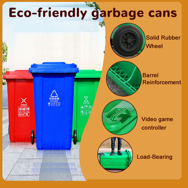 100L/120L Outdoor Large trash can with cover wheel segregation ...
