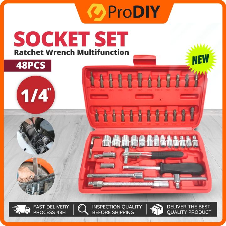 PRODIY 48pcs 1/4 Inch Socket Wrench Set Ratchet Wrench Set Repair Tool ...