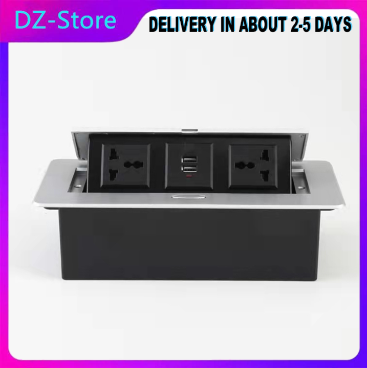 Table Pop Up Socket Dual USB Power Outlet Strip Hub Connection Box 220V ...