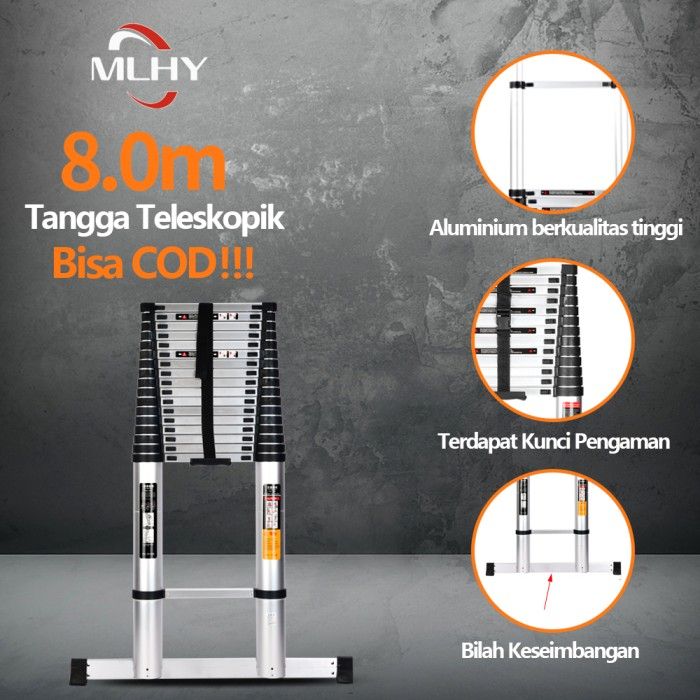 Tangga Lipat Aluminium Teleskopik 8M Single Telescopic Ladder 8M ...