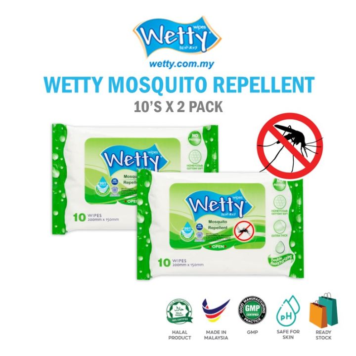 Wetty Mosquito Repellent Wet Wipes Anti Mosquito Wet Tissue Tisu Basah Anti Nyamuk 10's x 2 Pack ...
