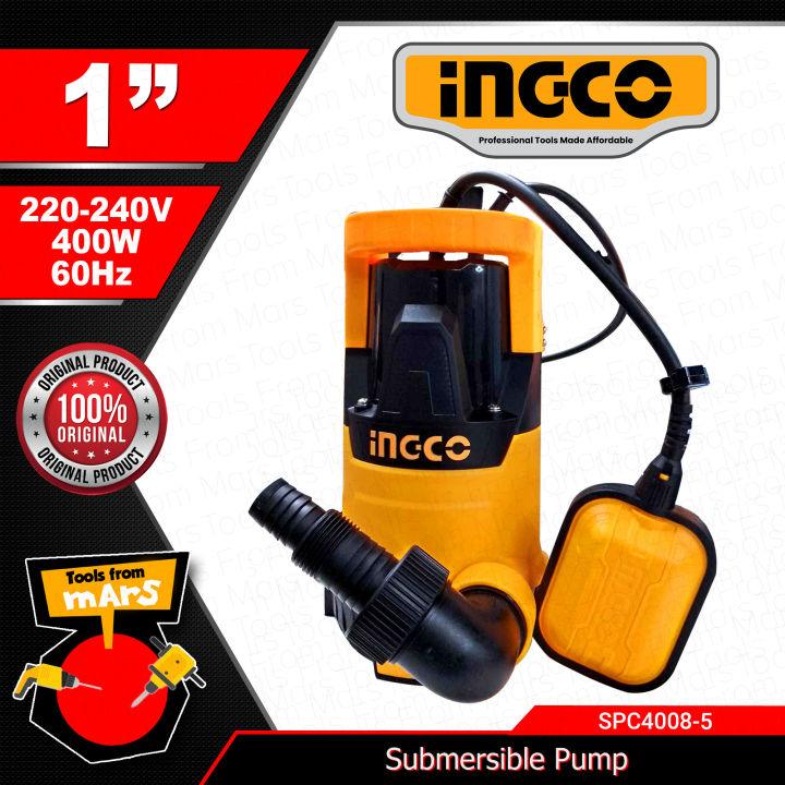 INGCO 400W Copper Motor Clean Water Submersible Pump 8-meter SPC4008-5 ...