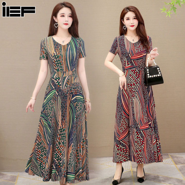 IEF women's dresses, Women's printed dress, middle-aged and elderly ...