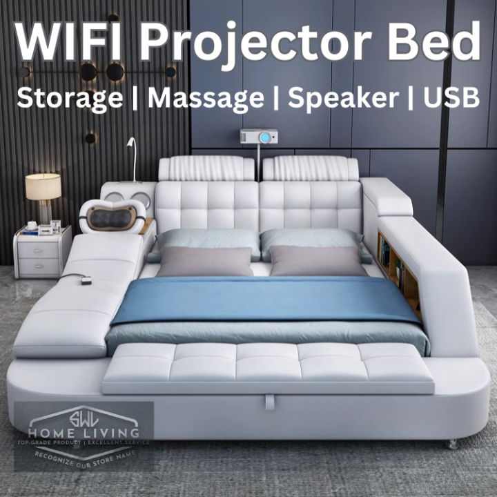 [Projector Bed & Built-In Speaker] Modern Tatami Projector Bed Frame ...