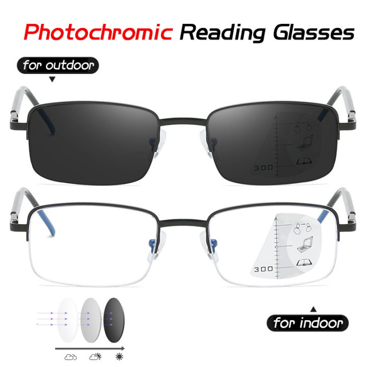 4 in 1 Photochromic Reading Glasses Progressive Multifocal Anti Blue ...