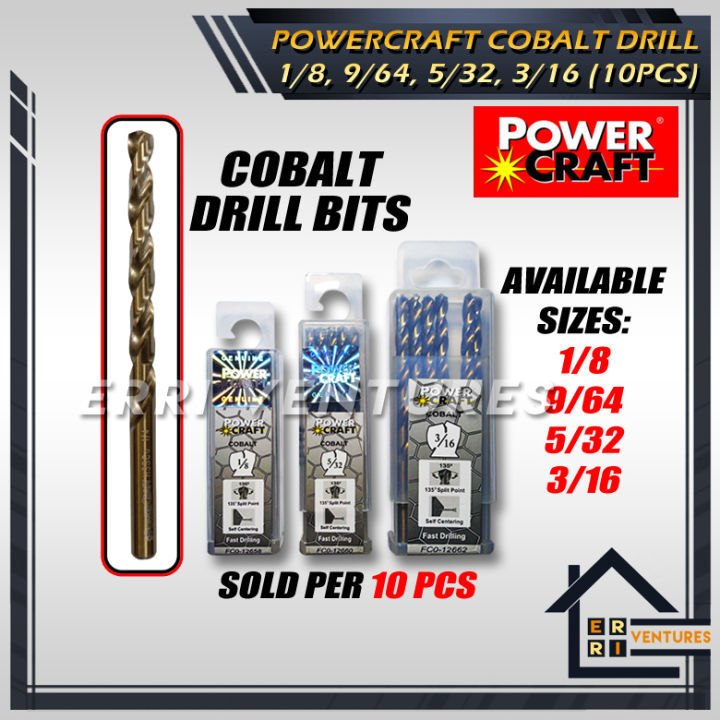 [Power Craft] Cobalt Drill Bit 1/8, 9/64, 5/32, 3/16 (10pcs) PowerCraft ...
