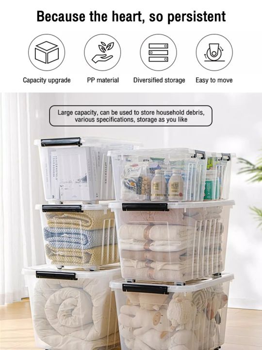 56L 80L 120L Clear Plastic Storage Box Kotak Simpanan Storage Box with ...