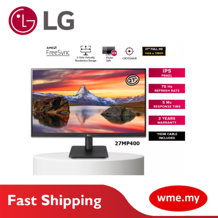 LG 27MP400 27" IPS Full HD Monitor with 3-Side Virtually Borderless ...
