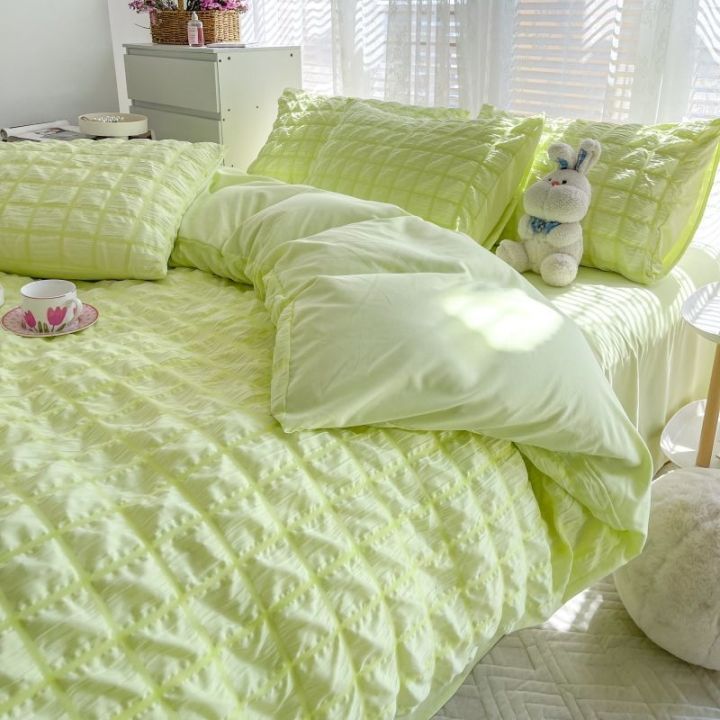 LZD Four-piece bed set with ins style and good looks seersucker washed ...