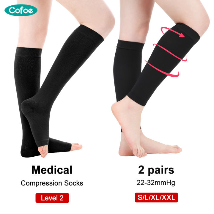 Cofoe 2 Pair Pressure Sock Compression Socks Calf Open Toe + Calf ...