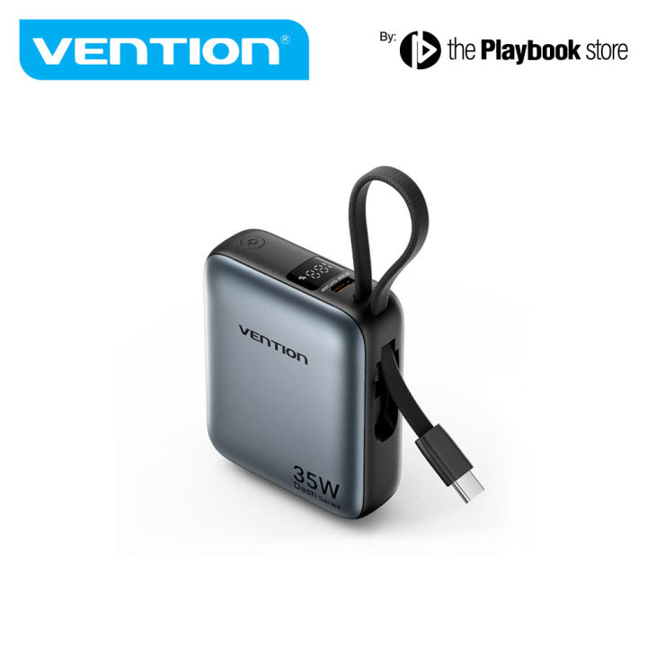 Vention 10000mAh 35W Compact and Portable Built-in USB-C Cable Power ...