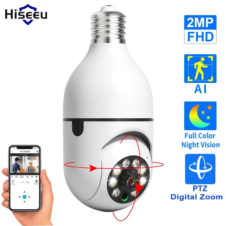 Hiseeu 1080P Wifi E27 Light Bulb Camera Color Night Vision Auto ...