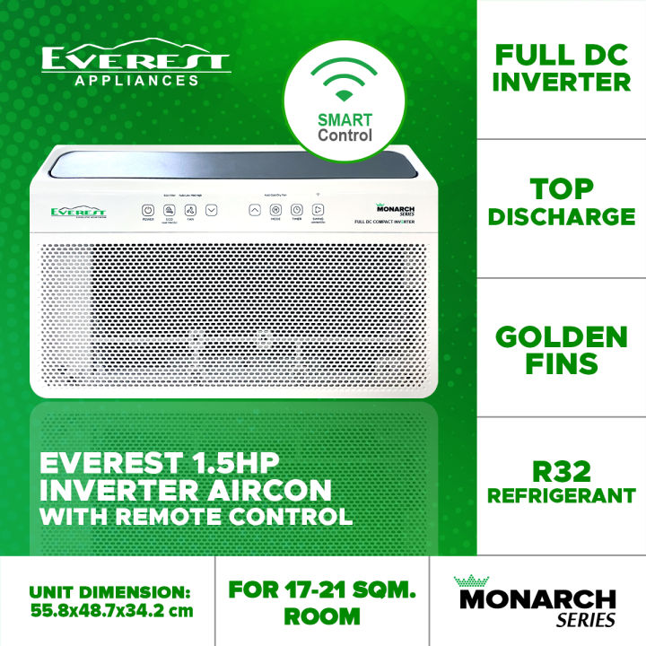 EVEREST Window Type Aircon 1.5 hp Inverter Full DC, Top discharge with ...