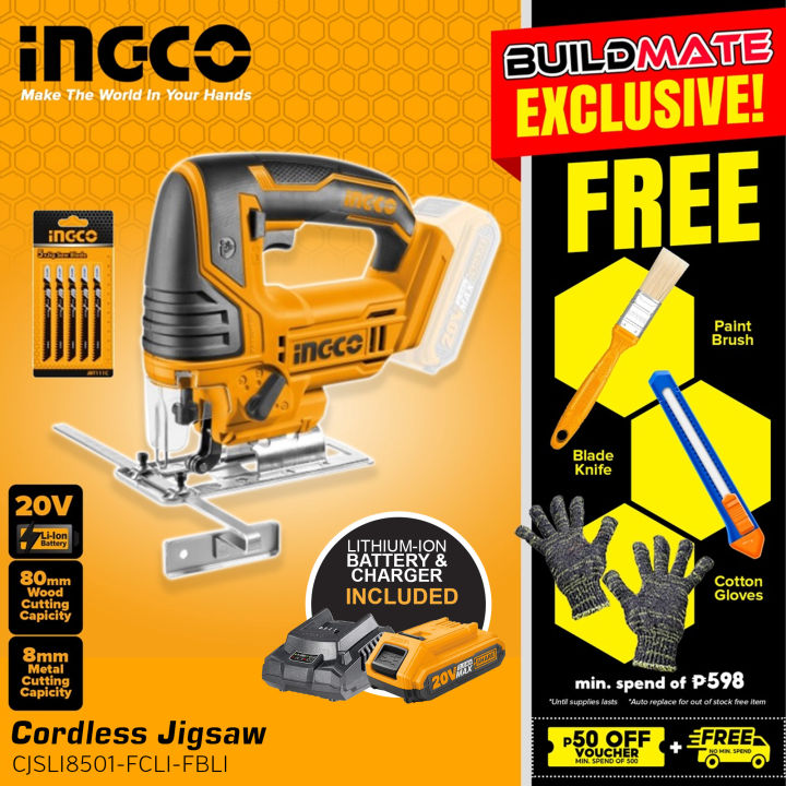 INGCO Cordless Lithium-Ion Jigsaw / Jig Saw 20V CJSLI8501 + FBLI200 ...
