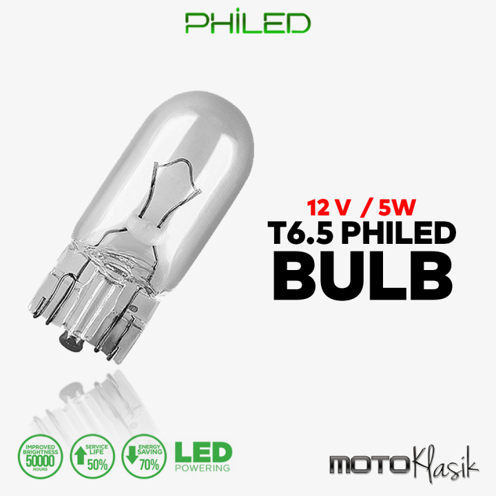 PHILED T6.5 / T10 / T13 HALOGEN BULB 5W DUAL CONTACT AMBER YELLOW 12V ...