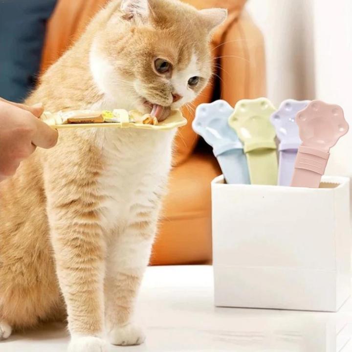 Cat Strip Feeder Cat Snack Scoop with Paw Shape Lickable Cat Food ...