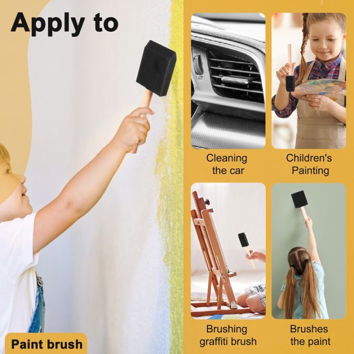 40 Pcs Foam Sponge Paint Brush Wood Handle Paint Brush Set Painting ...