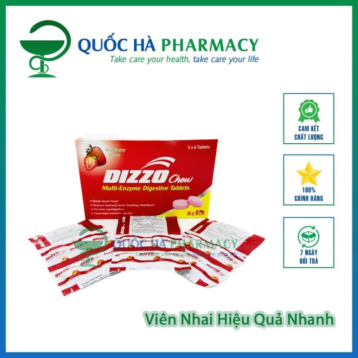 Viên Dizzo Chew (viên nhai) đa enzym giúp hỗ trợ tiêu hóa, giảm đầy hơi - Hộp 30 viên - Quốc Hà ...