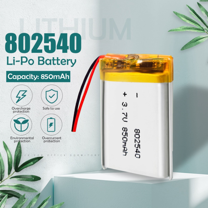 3.7v 800mAh 802540 Lithium Li Ion Polymer Rechargeable Battery 2 wire ...