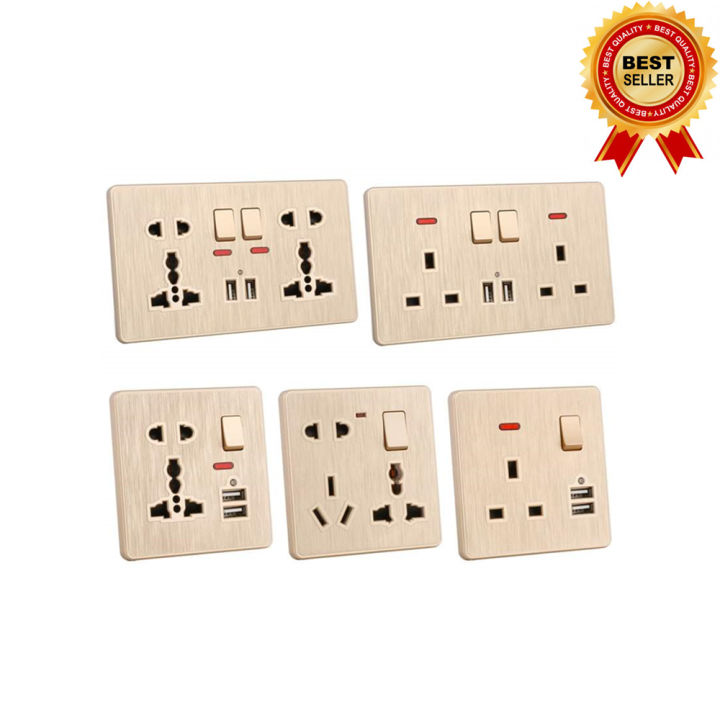 READY STOCK PLUG SOCKET 【GOLD】 MY 13A MULTI UNIVERSAL Wall Switches Socket USB Charger Plugs ...
