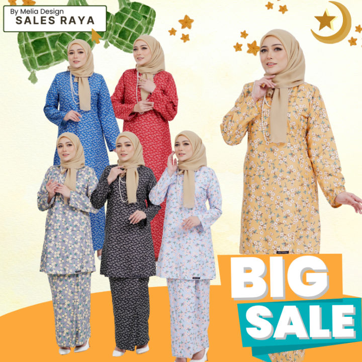 By Melia Design Baju Kurung Pahang Bunga Cotton Premium Ironless Tak Payah Gosok Merdeka ...