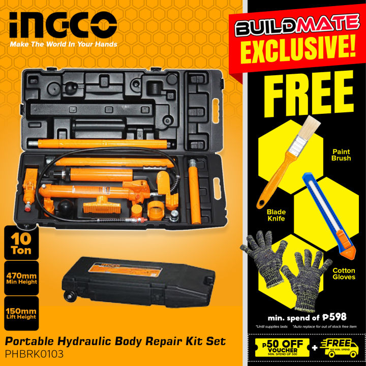 INGCO Portable Hydraulic Body Repair Kit Set 10 Tons PHBRK0103 ...