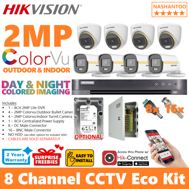 HIKVISION 8Channel 2MP Lite ColorVU 8Camera (4 Outdoor Bullet, 4 Indoor ...