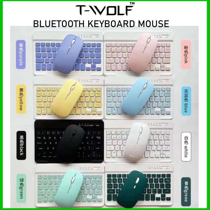 T-WOLF 10" KB030 Slim WireLess Bluetooth Keyboard + Bluetooh Mouse Set ...