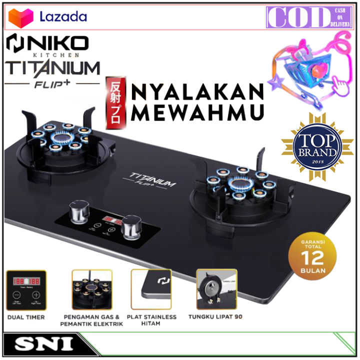 Kompor Gas Kaca 2 Tungku Titanium Flip plus Timer tungku lipat mudah ...