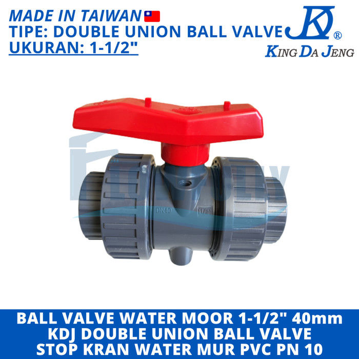 DOUBLE UNION BALL VALVE WATERMUR 1 1/2 INCH PVC KDJ WATER MOOR MUR SOK ...