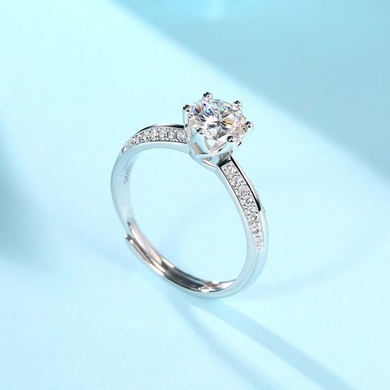 Women adjustable ring Real Moissanite diamond D color with GRA certificate Platinum plated S925 ...