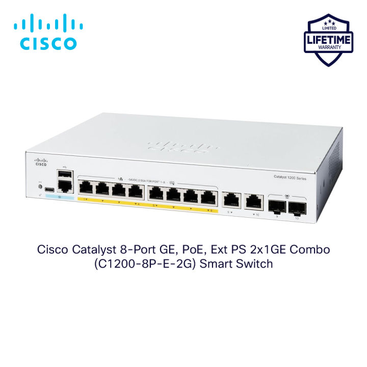 Cisco Catalyst 1200-8P-E-2G Smart Switch, 8 Port GE, PoE, Ext PS, 2x1GE ...